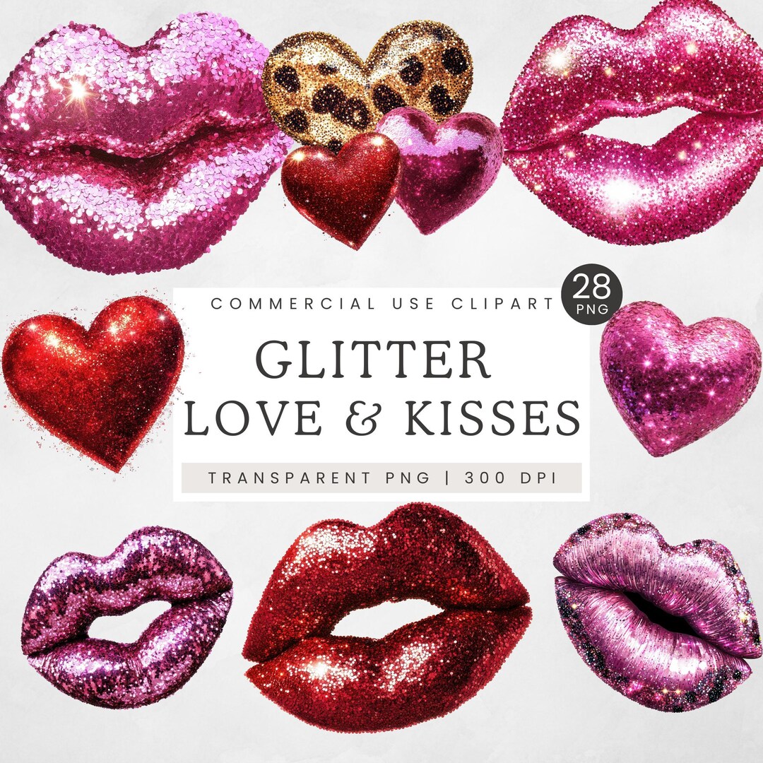Pink Glitter Lips PNG, Valentine's Day Clipart, Faux Glitter Kissy Lips ...