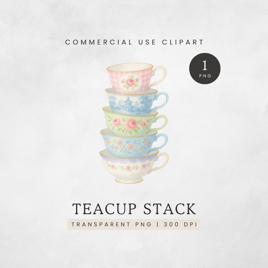Stacked Teacups Clip Art, Floral Teacup Clip Art Single, Vintage Tea ...