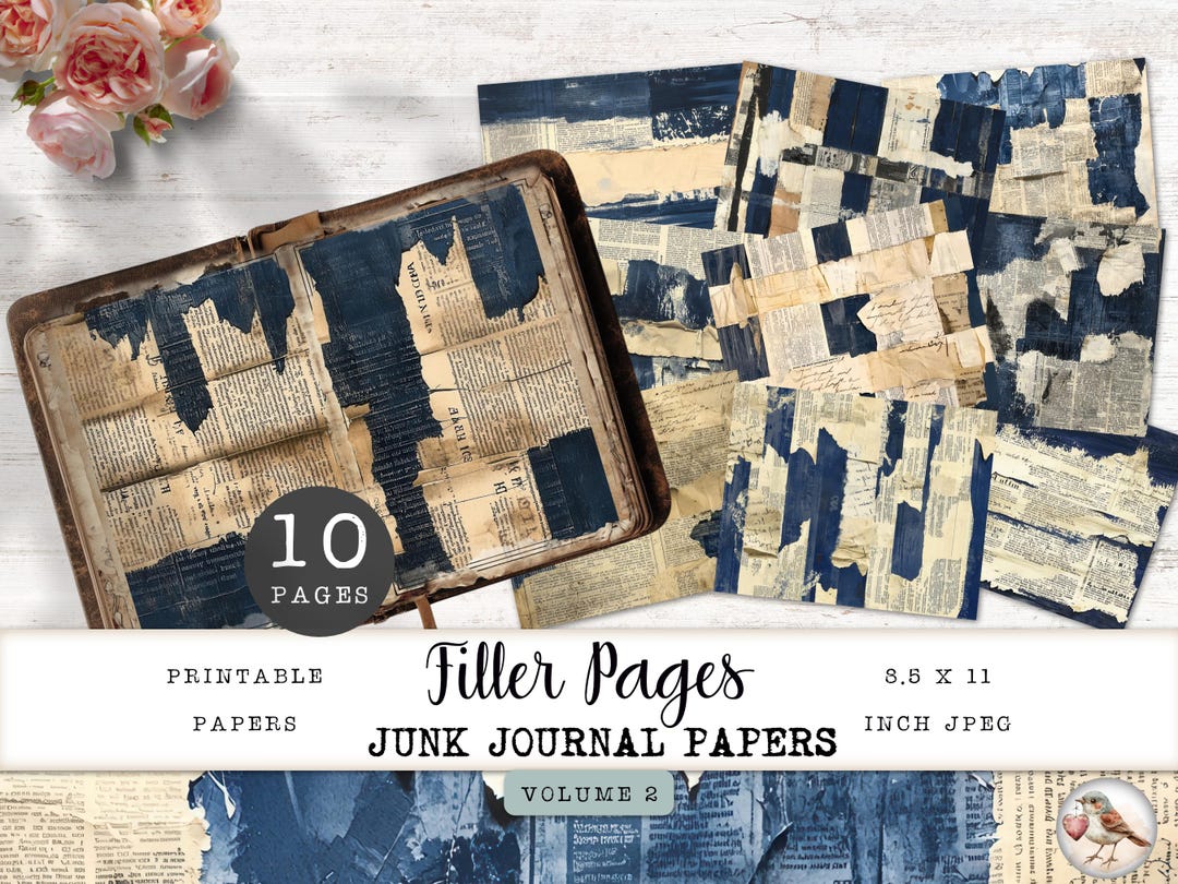 Navy Filler Pages, Collage Junk Journal, 10 Digital Paper Texture ...