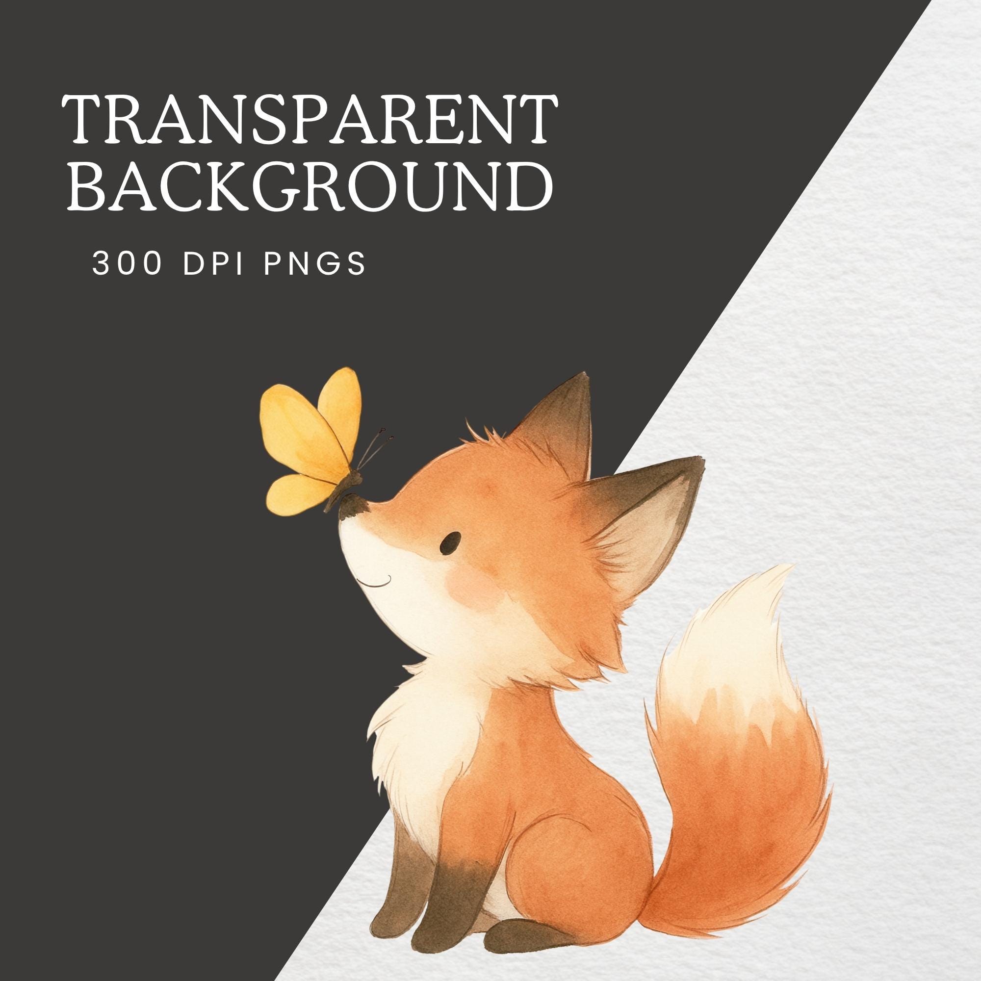 Baby Fox PNG, Cute Baby Fox Clipart, Watercolor Fox and Butterfly Clip ...