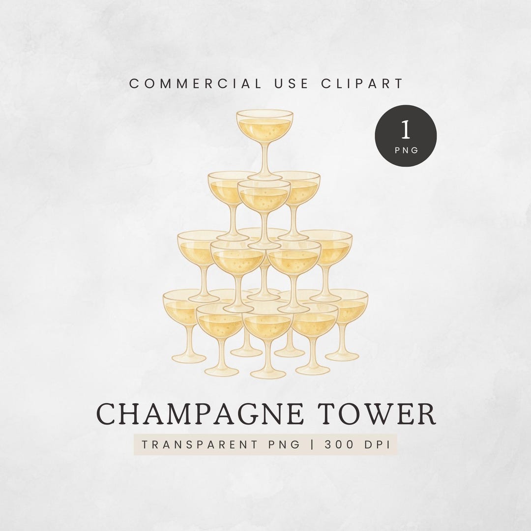 Champagne Tower Clipart, Watercolor Wedding Champagne Glass Tower Clip ...