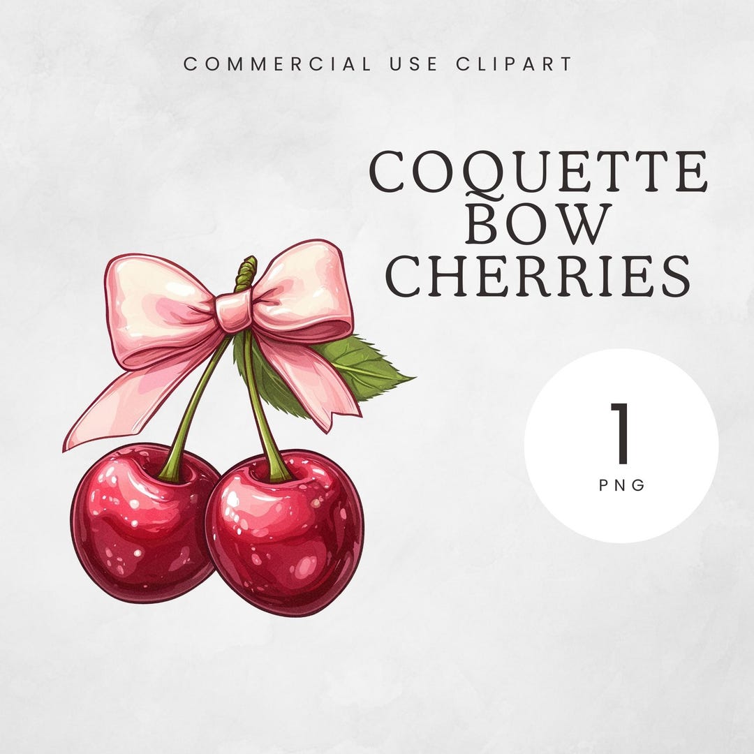 Cute Coquette Cherry PNG Clipart, Cherries With Bow Clip Art, Pink Bow ...