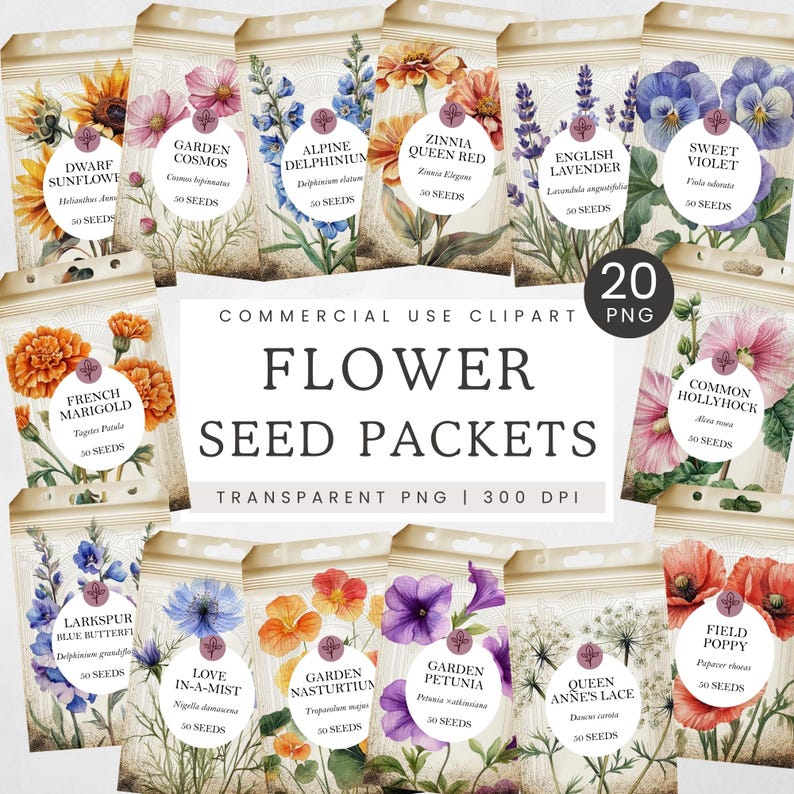 Flower Seed Packet Clipart, Seed Packet PNG, Vintage Scrapbooking Clip ...