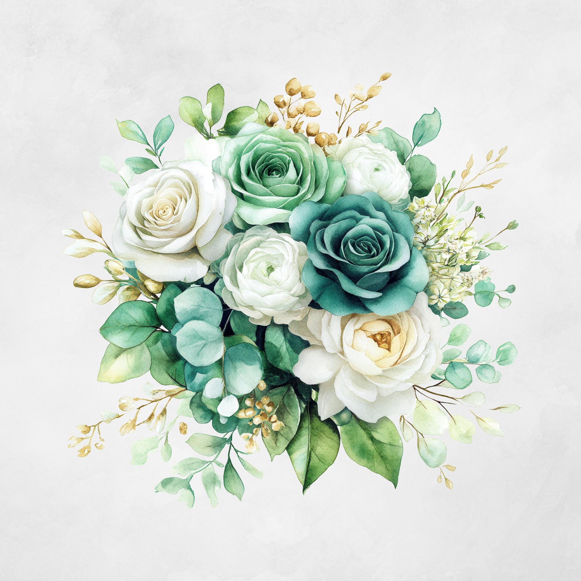 Emerald Green Roses PNG | Wedding & Bridal Watercolor Floral Clipart ...