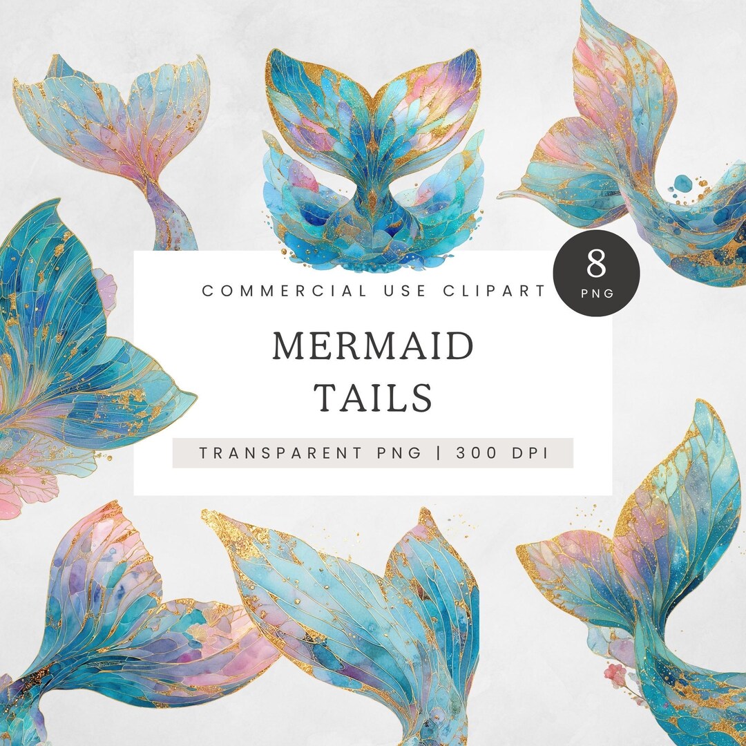 Mermaid Tail Clipart, Watercolor Mermaid Clip Art, Pastel Under the Sea ...
