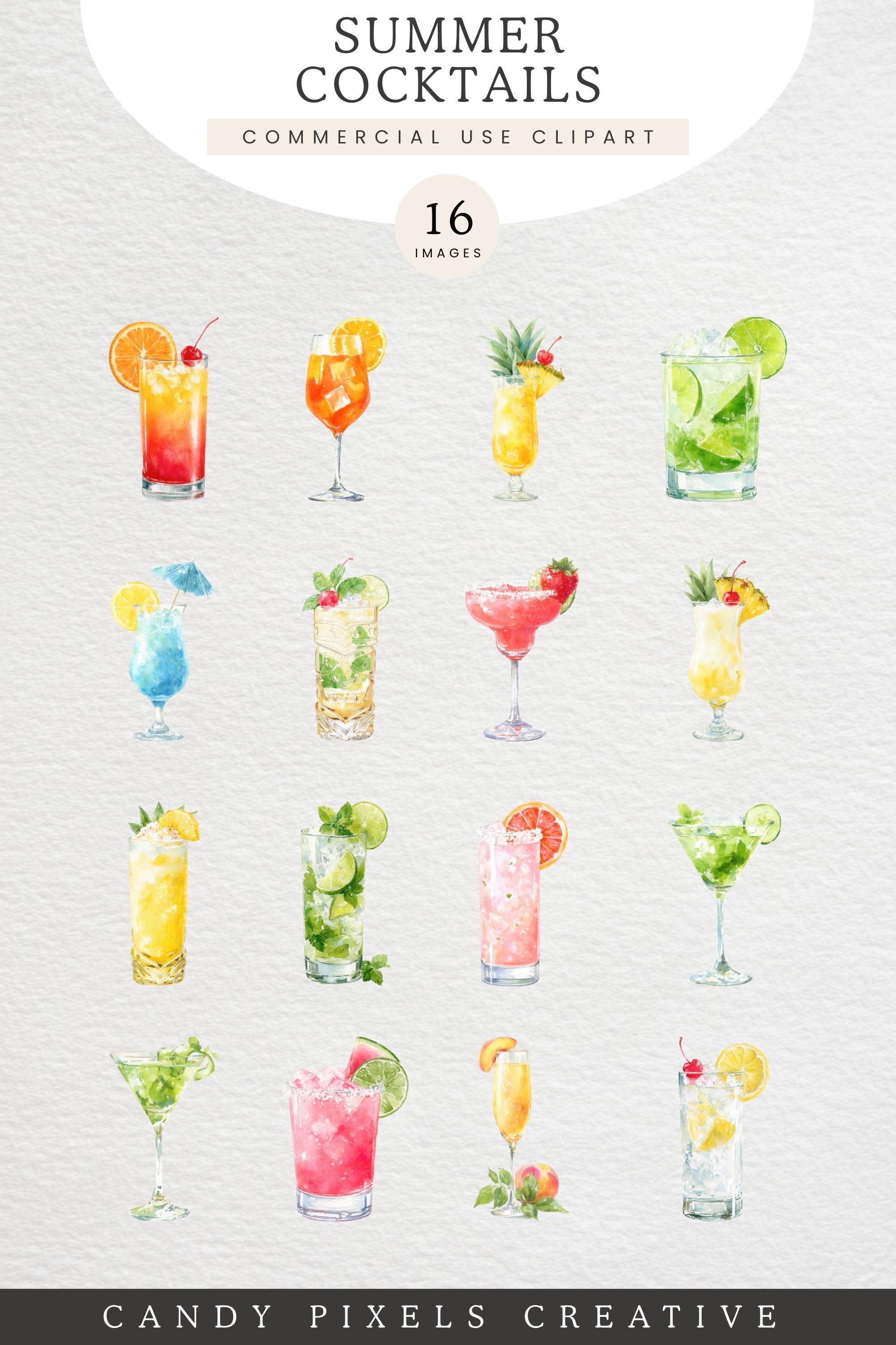 Watercolor Cocktail Clipart, Signature Drink Menu Clip Art, Wedding ...