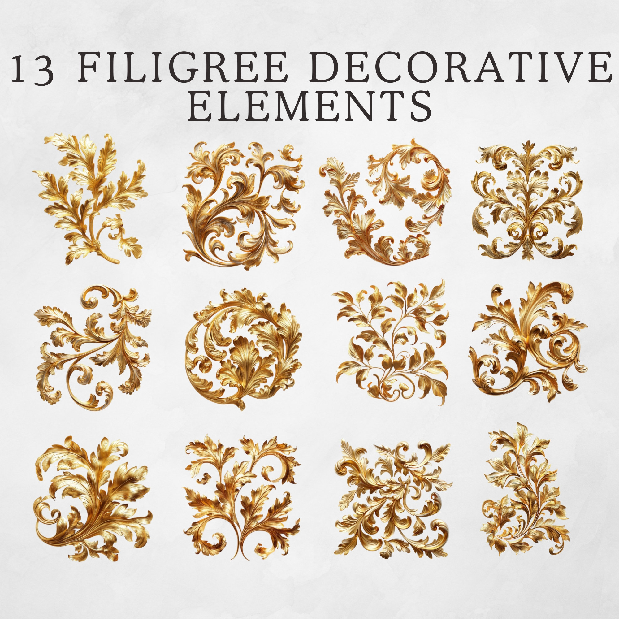 Gold Filigree Clipart | Gold Leaf Botanical Flourishes | Digital ...