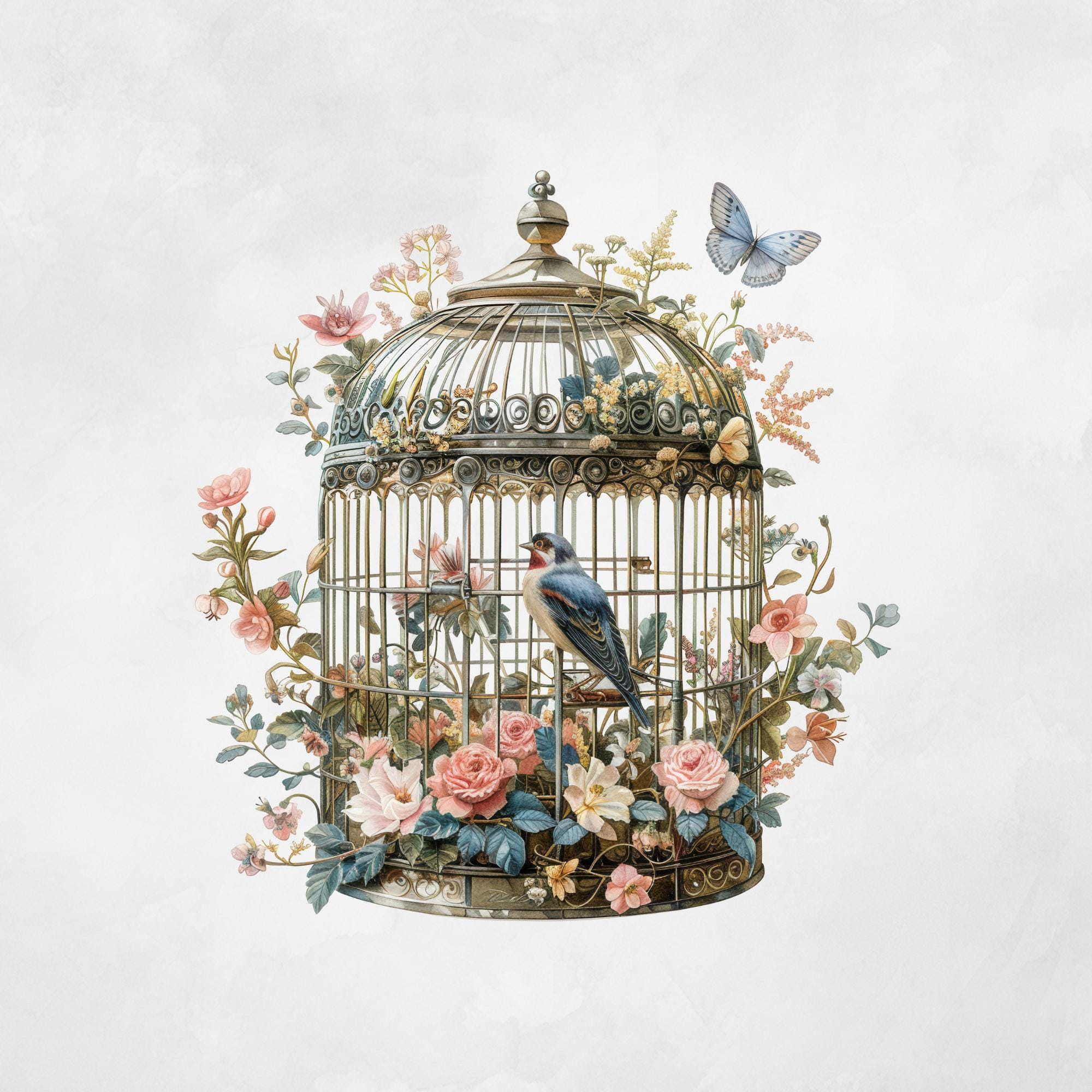 Watercolor Birdcage Clipart, Shabby Chic Clip Art, Floral Victorian ...