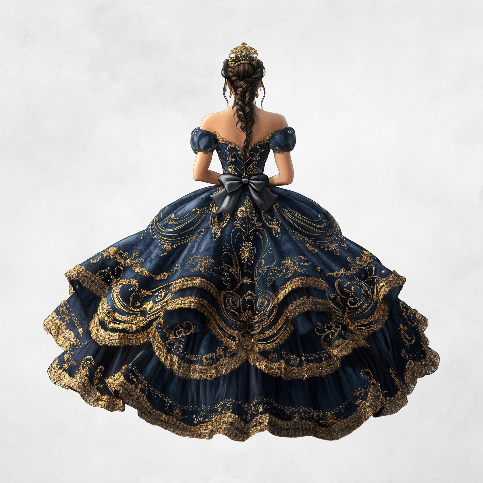 Navy & Gold Quinceañera Dress Clipart | Quince Años | Dark Blue ...