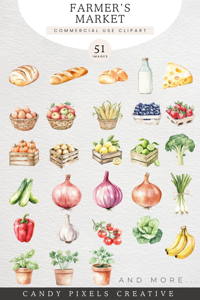 Watercolor Farmers Market Clipart, Locally Grown Clip Art, Farmers ...