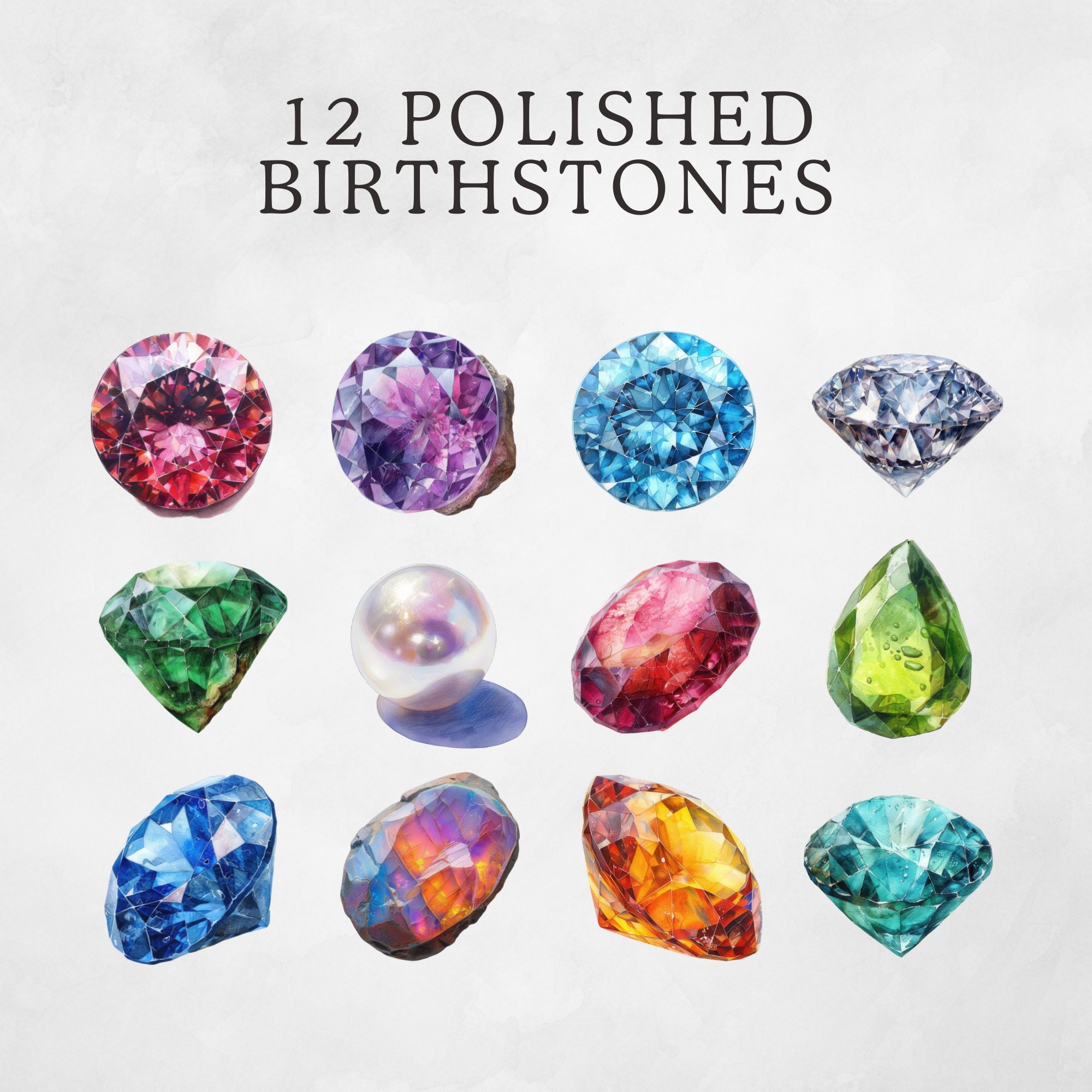 Birthstone Clipart | Watercolor Polished Birth Stone | Gemstone ...