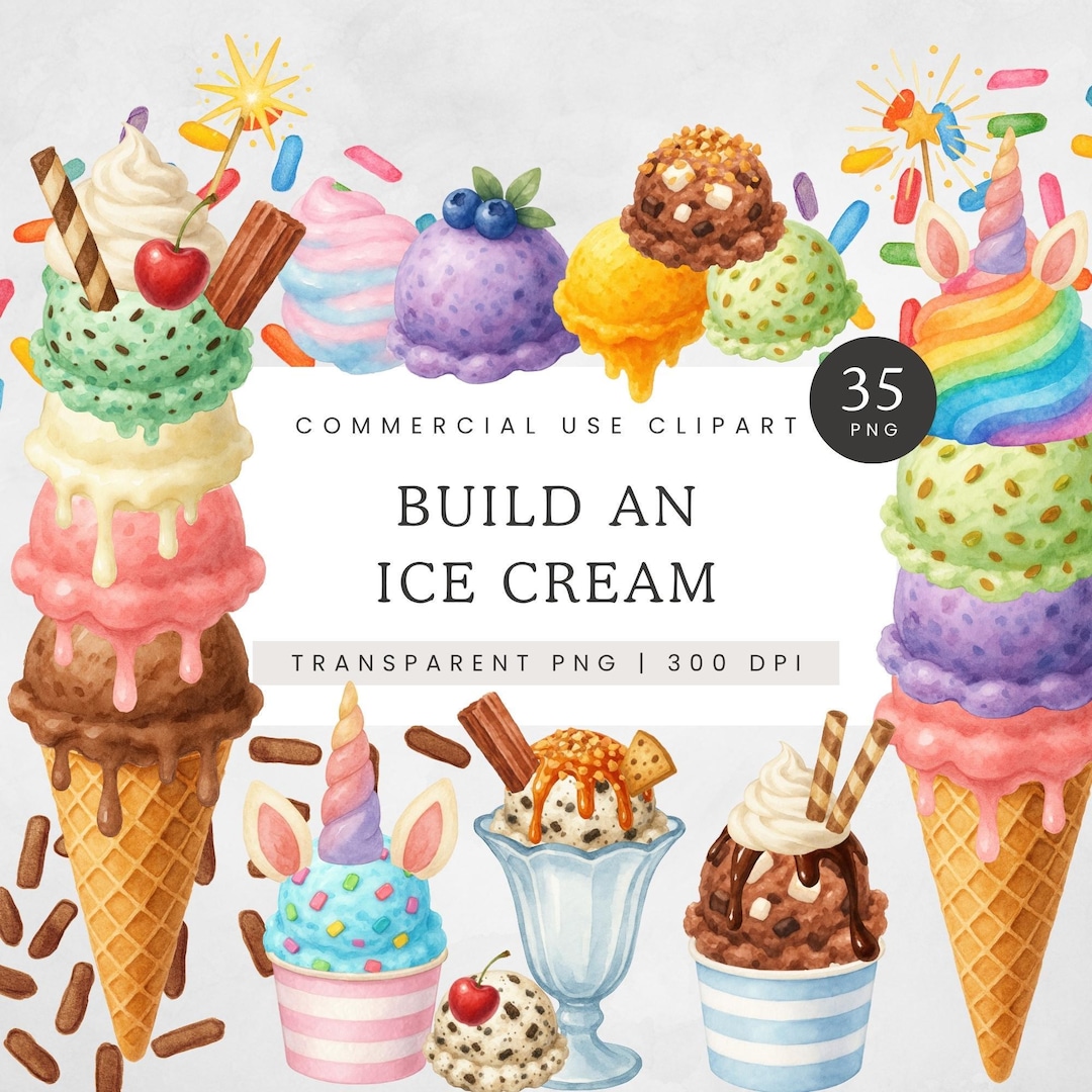 Build an Ice Cream Clipart, Ice Cream Birthday, Customisable Ice Cream ...