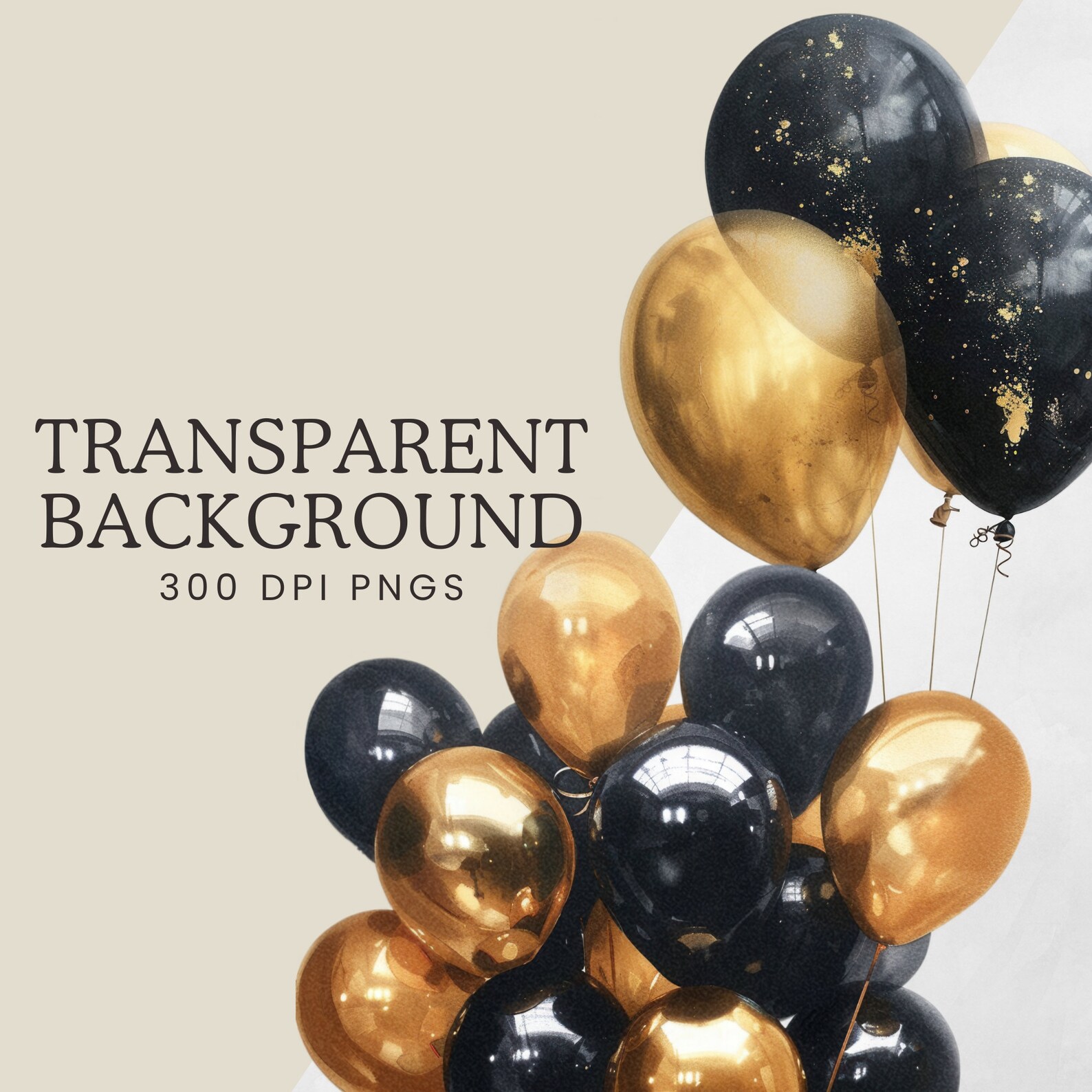 Black and Gold Balloon Clipart | Birthday Glitter Png | Black & Gold ...