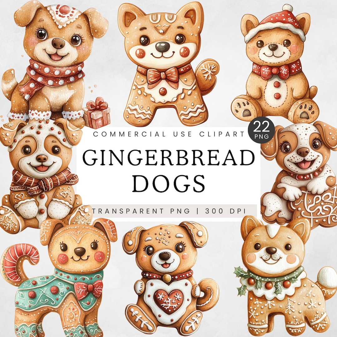 Gingerbread Dog Clipart, Christmas Puppy PNG, Holiday Baking Clip Art ...