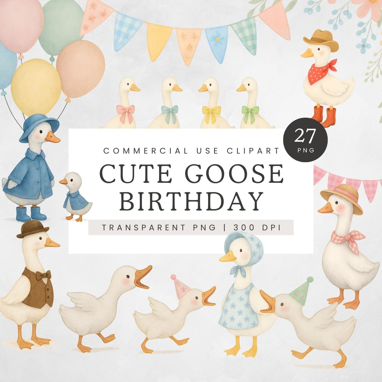 Goose Clipart Set, Cute Geese Clip Art, Farmhouse Animals PNG, Farm ...