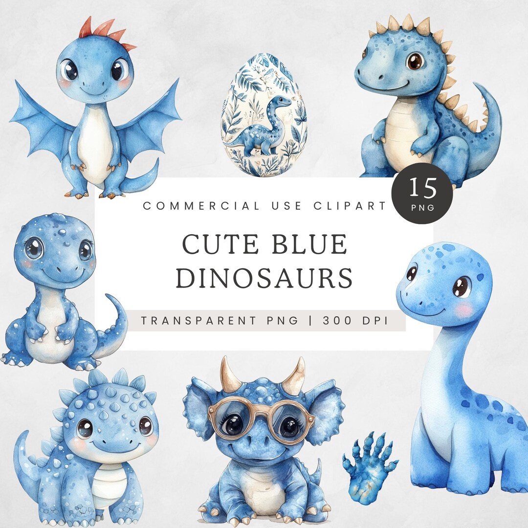 Dino Birthday Boy PNG, Blue Dinosaur Clipart, Cute Watercolor Dinosaur ...