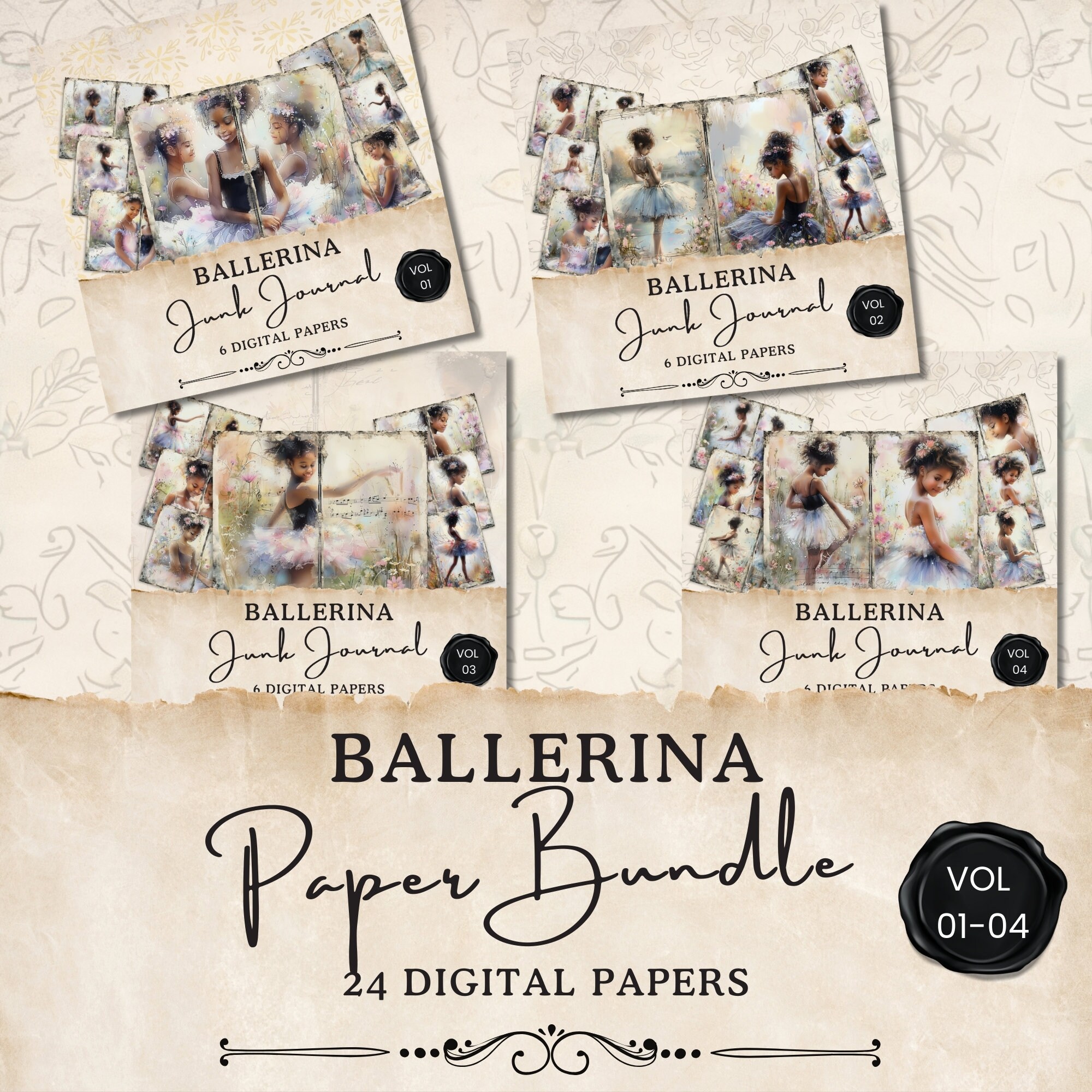 Ballerina Theme Paper 24 Ballet Junk Journal Pages Digital Floral ...