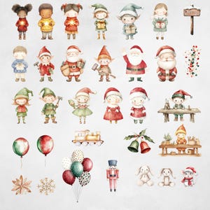 Santa's Village Clipart, Christmas Watercolor PNG, Cute Xmas Santa ...