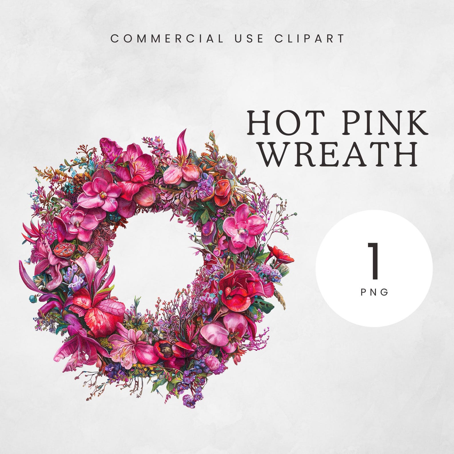 Hot Pink Floral Clipart Wreath, Bright Pink Flower, Tropical Vibes ...