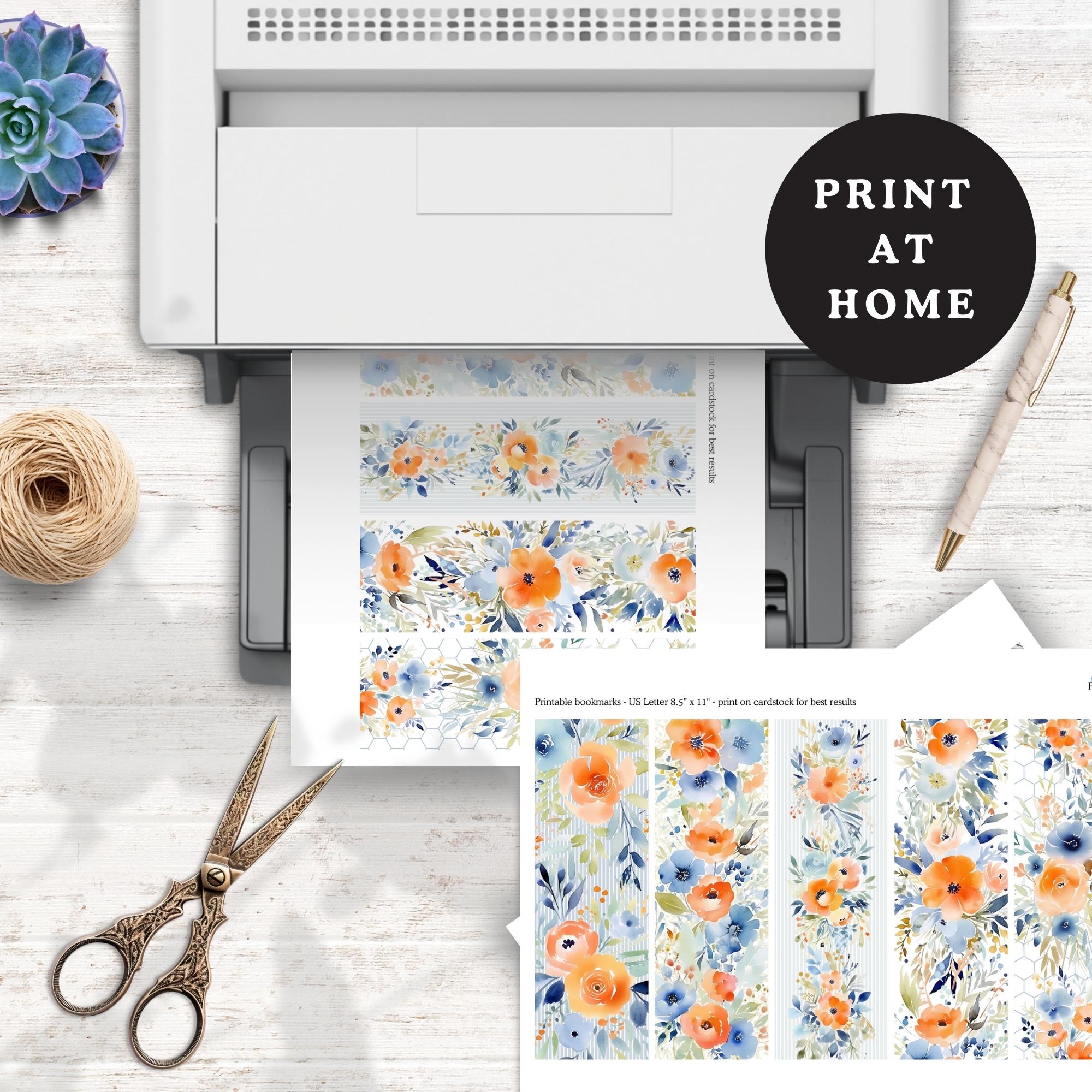 Printable Floral Bookmark, Blue and Orange Flower Print Bookmarks ...