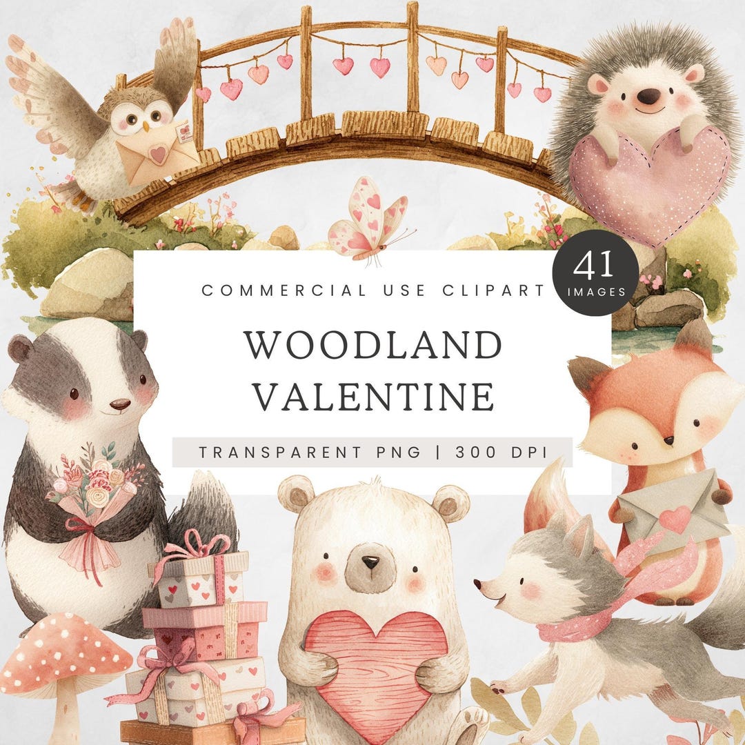 Woodland Valentine Clipart, Cute Forest Animals Valentine PNG ...