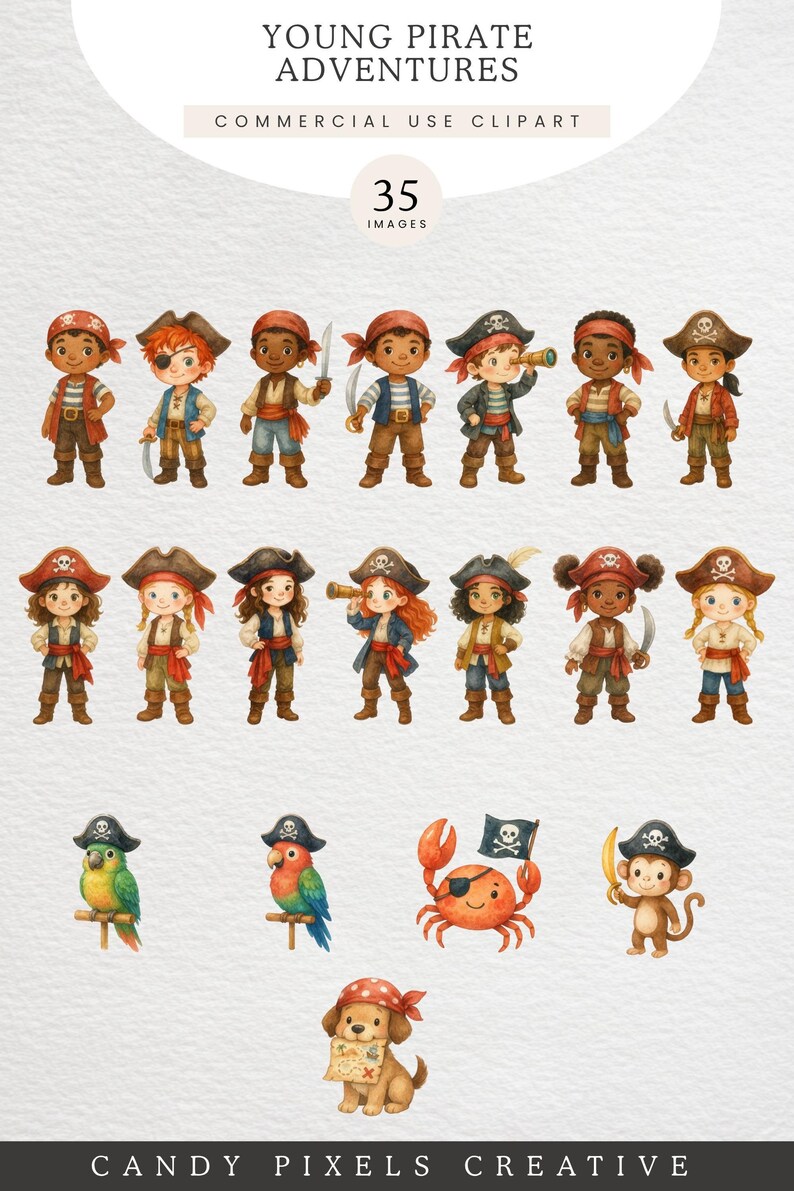 Watercolor Pirate Clipart Bundle, Pirate Kids Clip Art, Cute Pirate ...