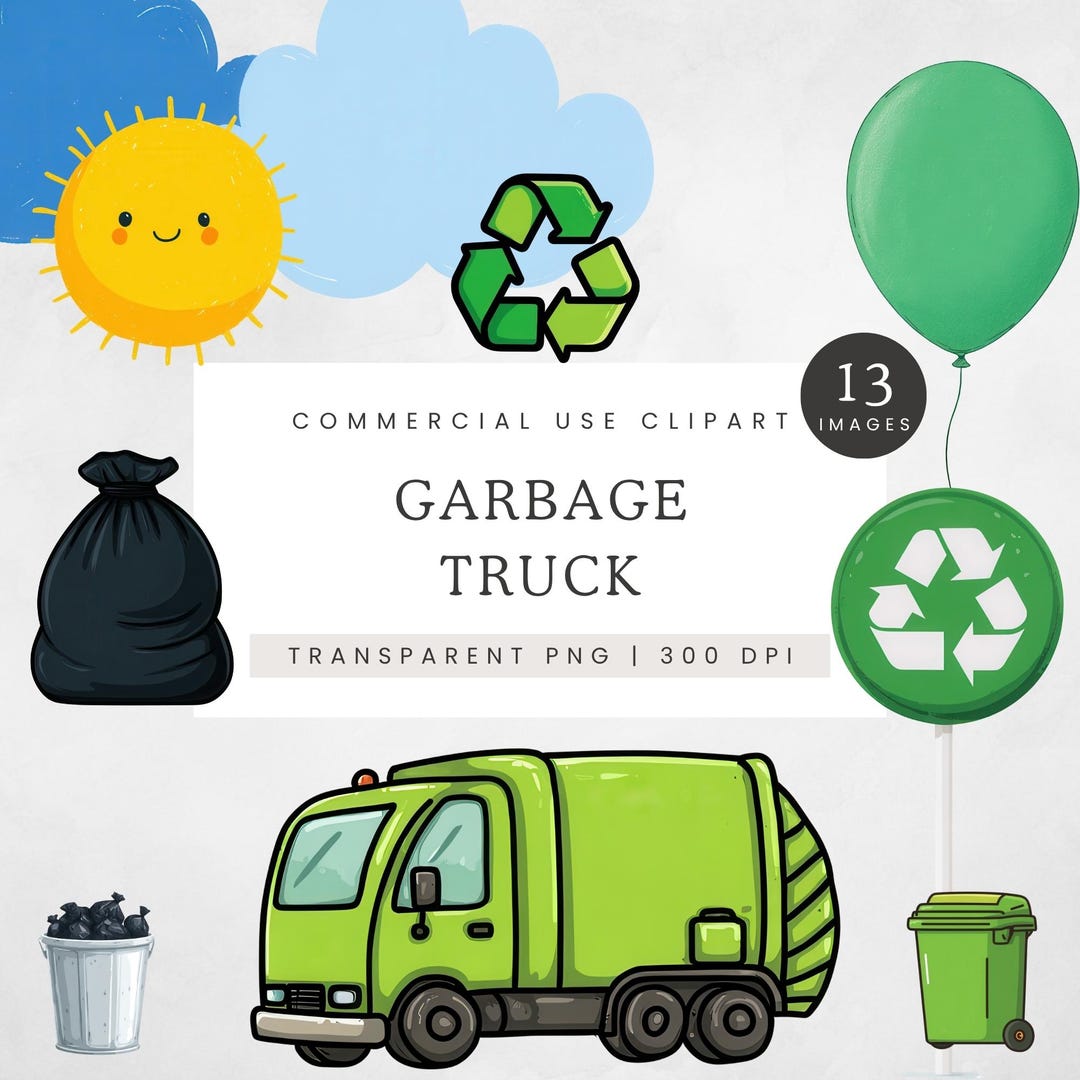 Garbage Truck Clipart, Dump Truck Birthday Clip Art, Trash Truck PNG ...