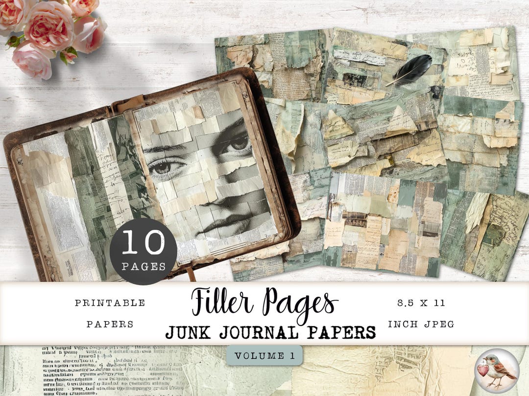 Sage Green Filler Page, Collage Junk Journal, 10 Digital Paper Texture ...