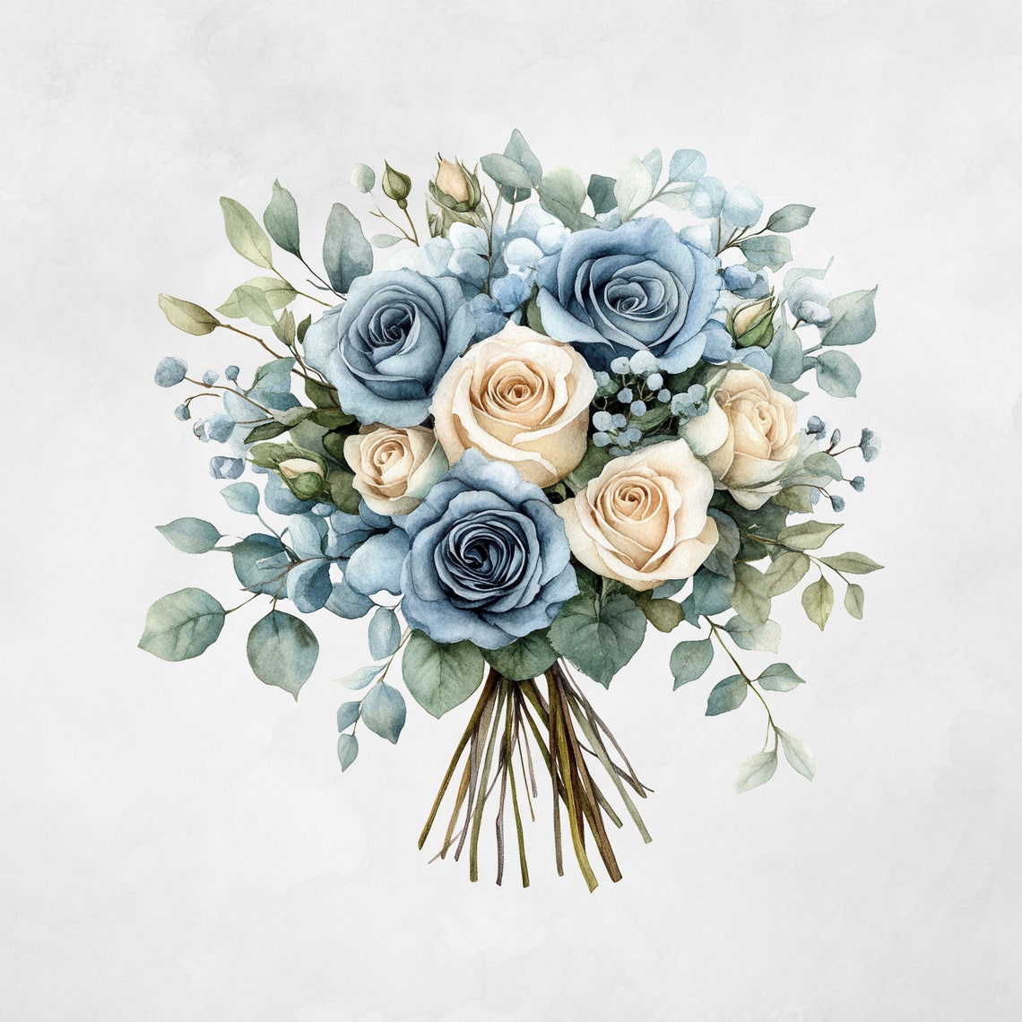 Dusty Blue Roses Clipart Wedding & Bridal Watercolor Floral Png Light ...