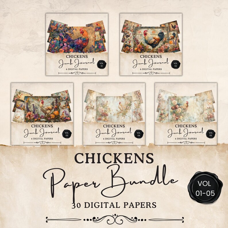 Chicken Junk Journal Printable Papers Bundle | 30 Digital Pages ...