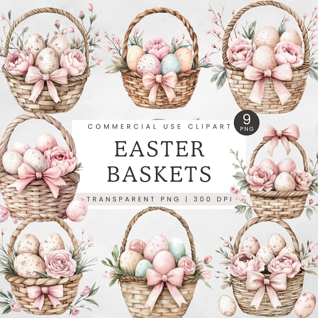 Easter Basket PNG, Pastel Easter Eggs in a Basket Clipart, Spring ...