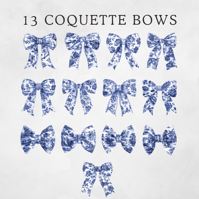 Delft Blue Toile Bow Clipart | Light Pastel Vintage French Toile De ...