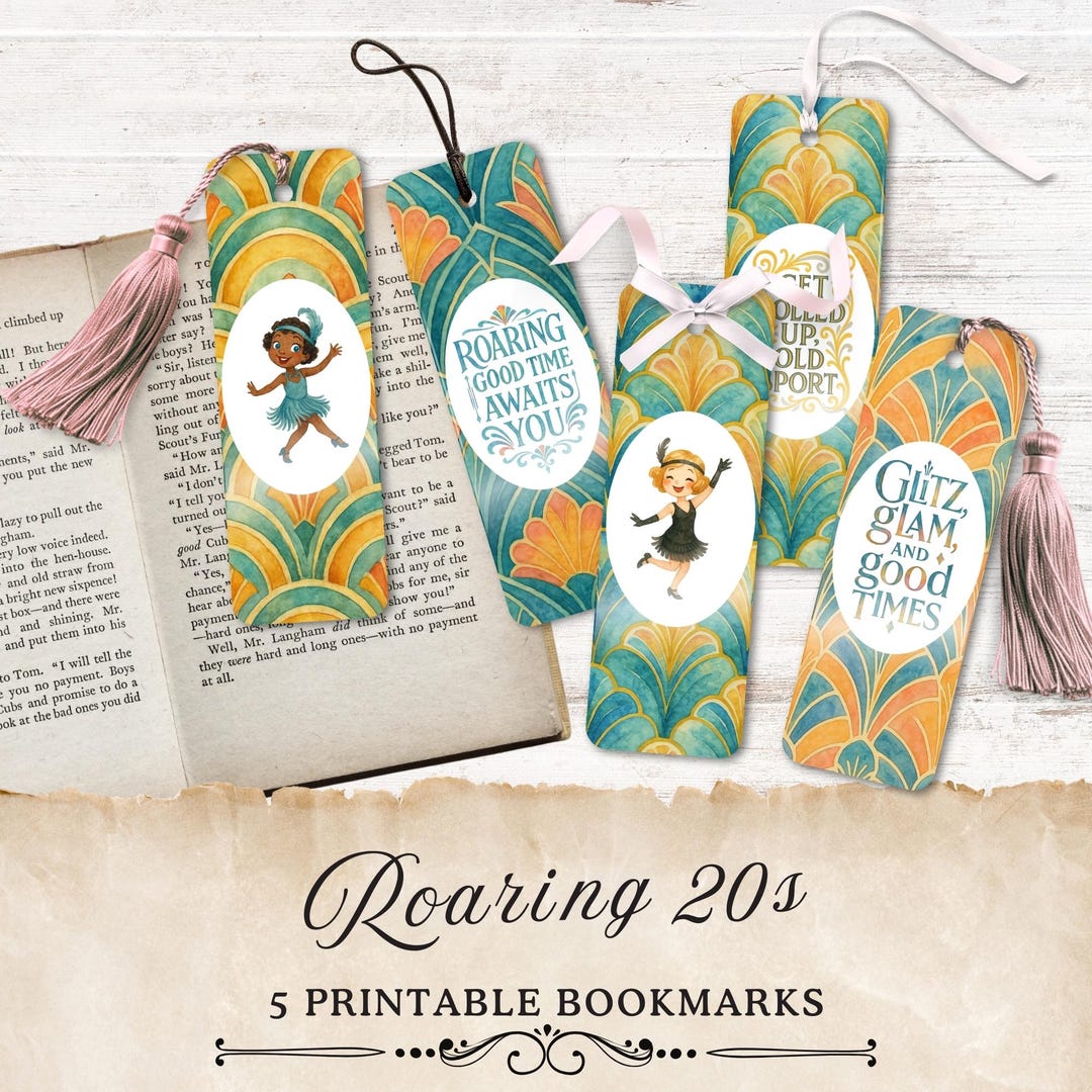 Roaring 20s Printable Bookmarks, Art Deco Gatsby Style Bookmarks ...