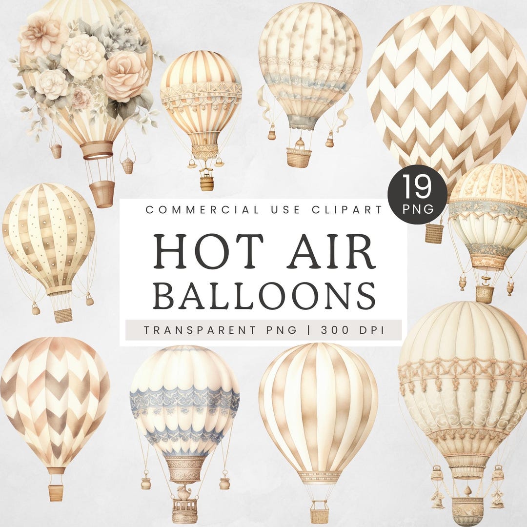 Watercolor Hot Air Balloon Clipart, Gender Neutral Nursery Wall Decor ...