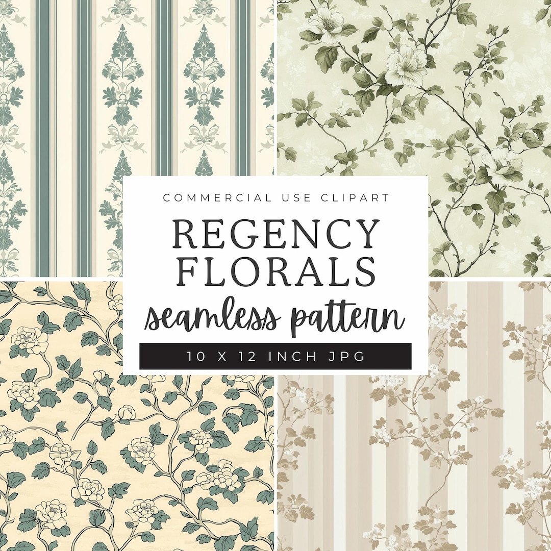 Regency Floral Wallpaper Digital Paper, Muted Pastel Seamless Pattern ...