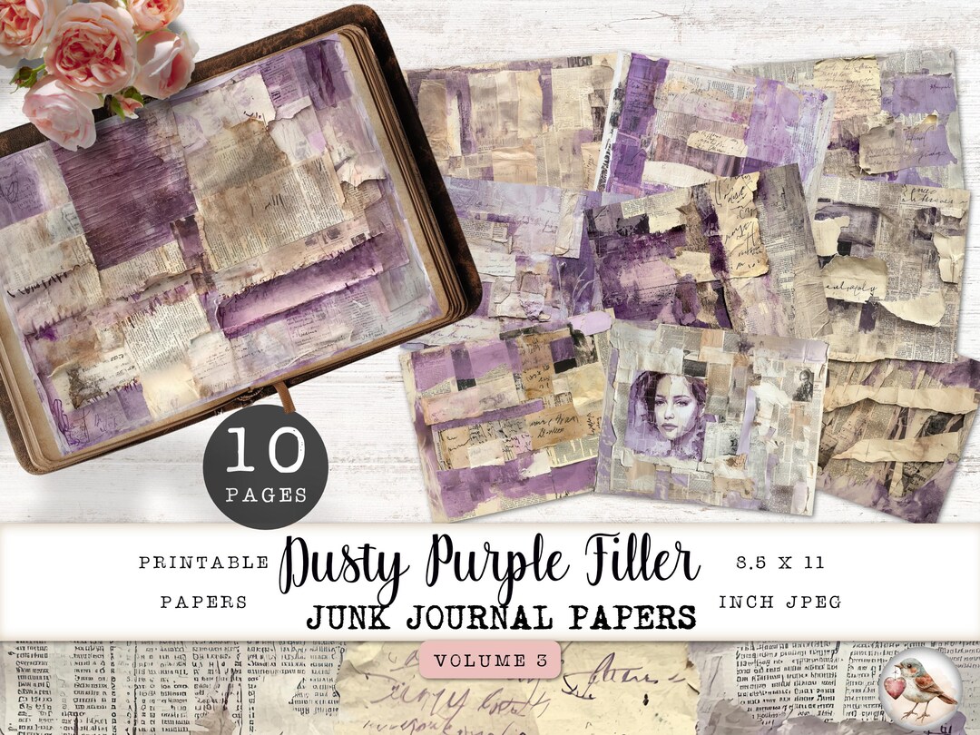 Purple Filler Pages, Collage Junk Journal, 10 Digital Paper Texture ...
