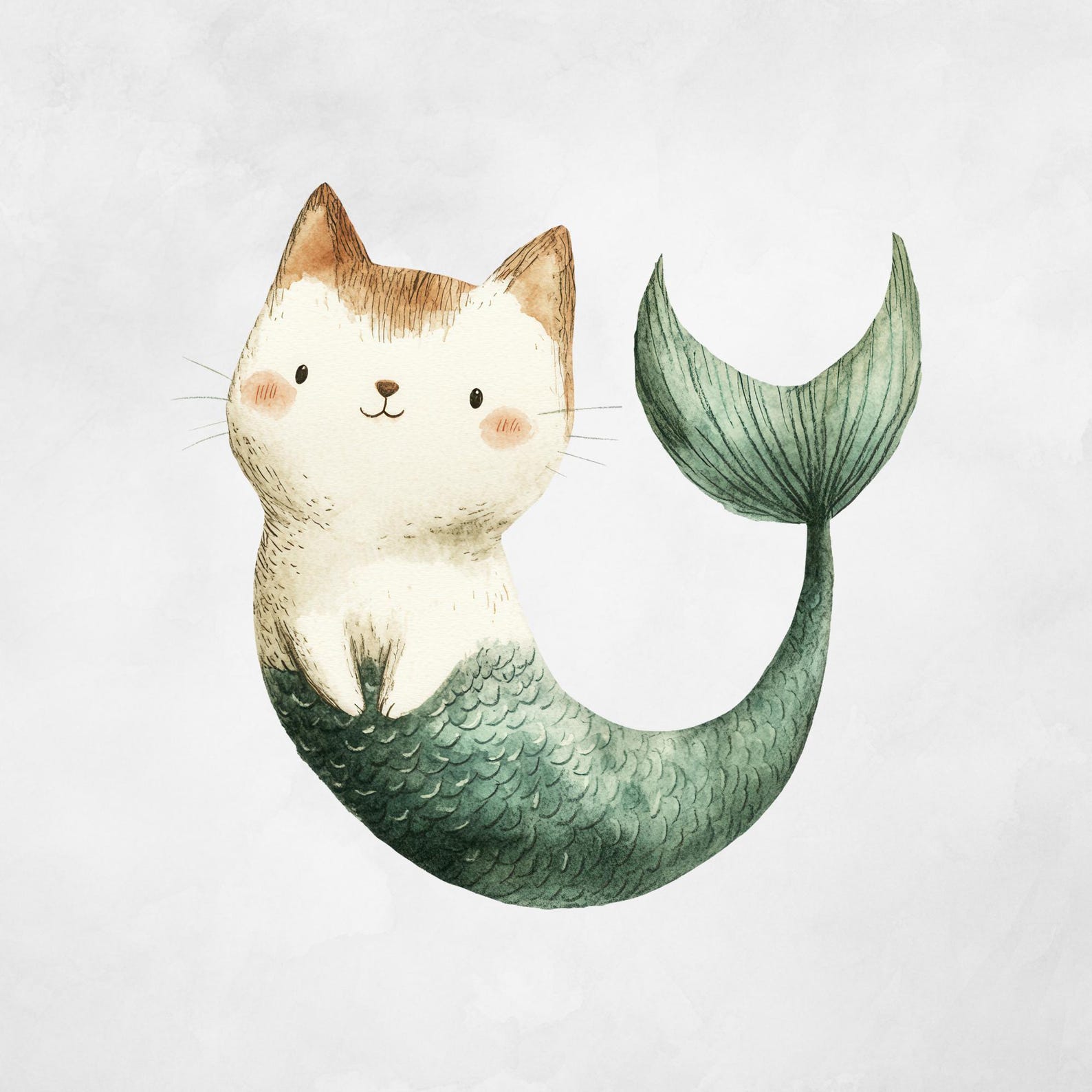 Mermaid Cat Clipart, Watercolor Purrmaid PNG, Kawaii Meowmaid Party ...
