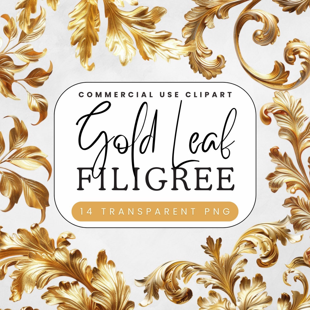Gold Filigree Clipart | Gold Leaf Botanical Flourishes | Digital ...