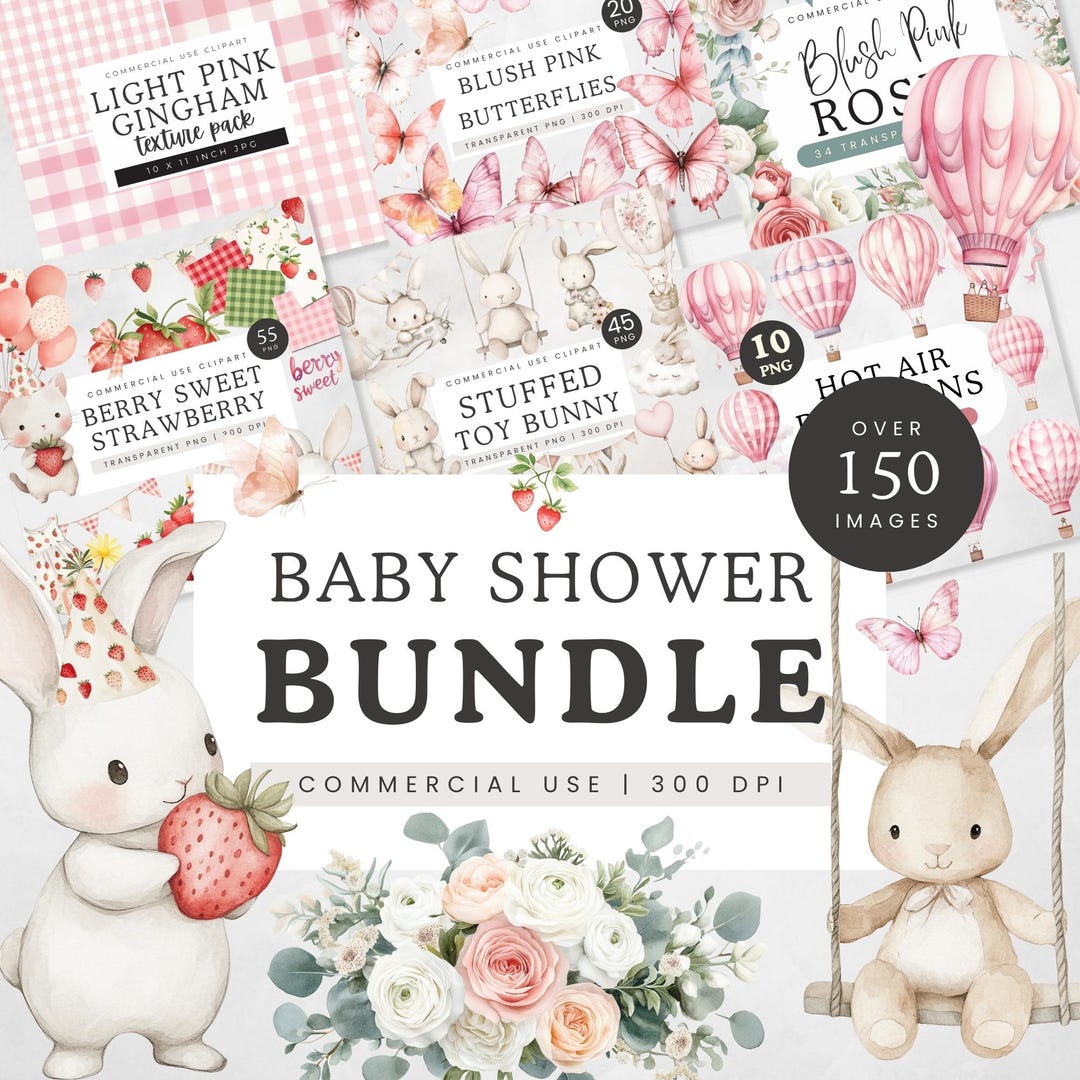Pink Baby Shower Clipart, Watercolor Baby Shower Bundle, Berry Sweet ...