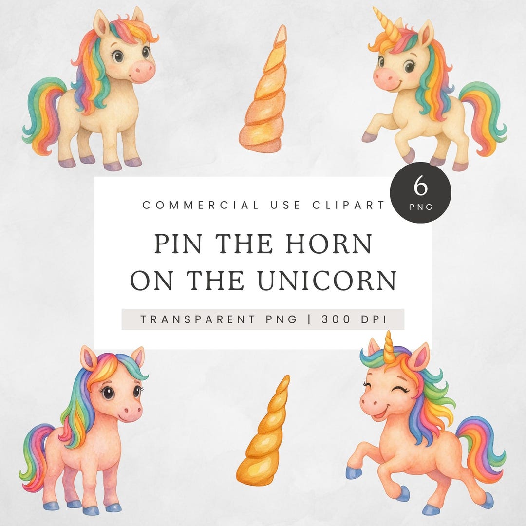 Pin the Horn on the Unicorn Clipart, Rainbow Unicorn Clip Art, Unicorn ...