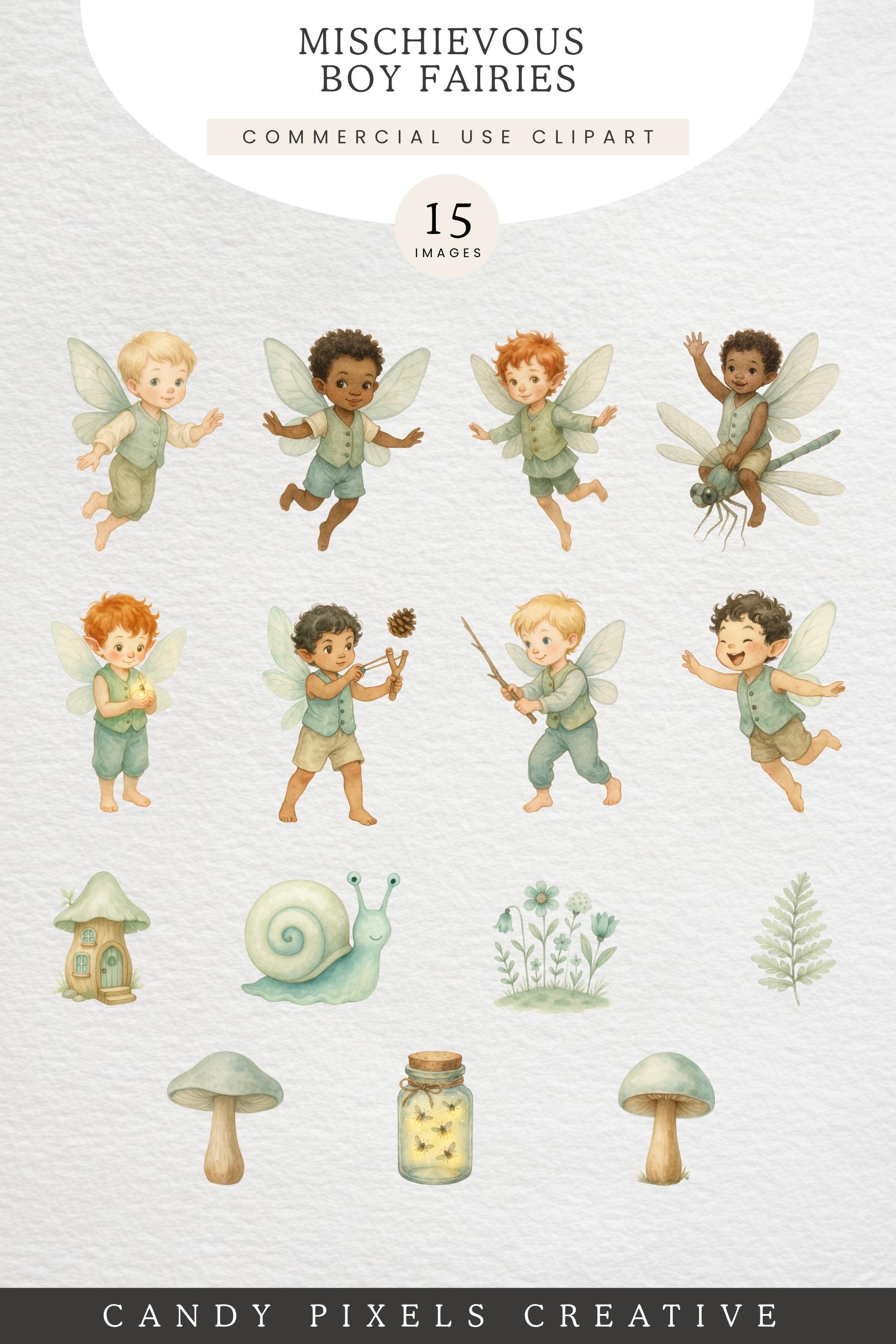 Boy Fairy Clipart, Cheeky Little Fairy Clip Art, Fantasy Graphics ...
