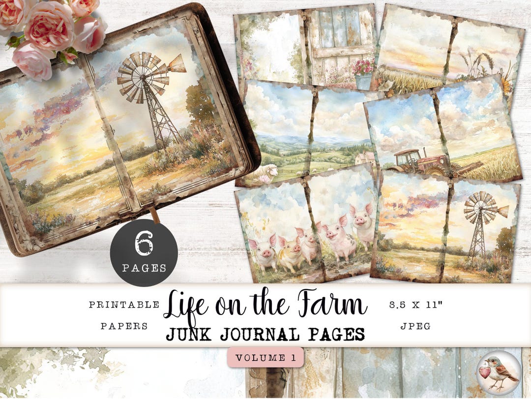 Farm Life Junk Journal Pages, 6 Country Living Printable Digital Papers ...