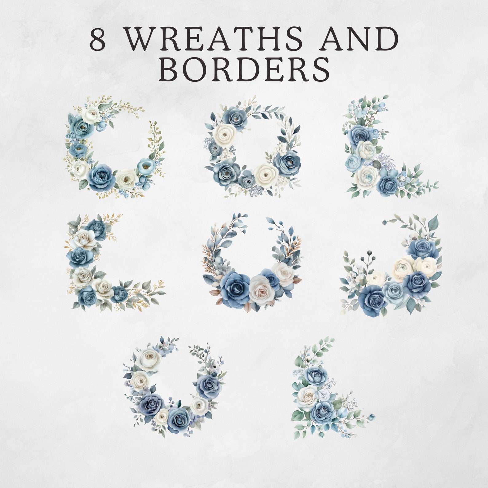 Dusty Blue Roses Clipart | Wedding & Bridal Watercolor Floral Png ...