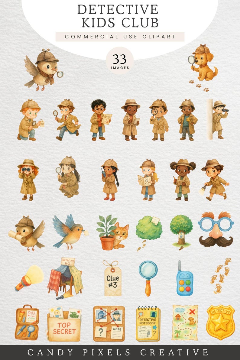 Detective Clip Art, Kids Mystery Clipart, Detective Badge PNG, Cute ...