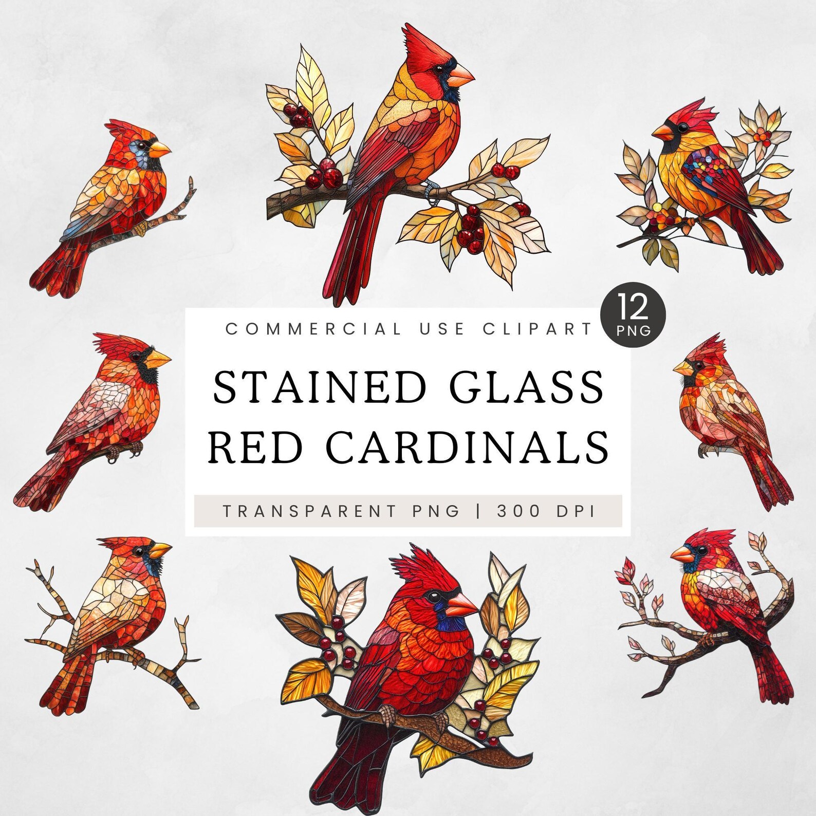 Stained Glass Cardinal PNG, Winter Red Bird Clipart, Coaster Designs ...