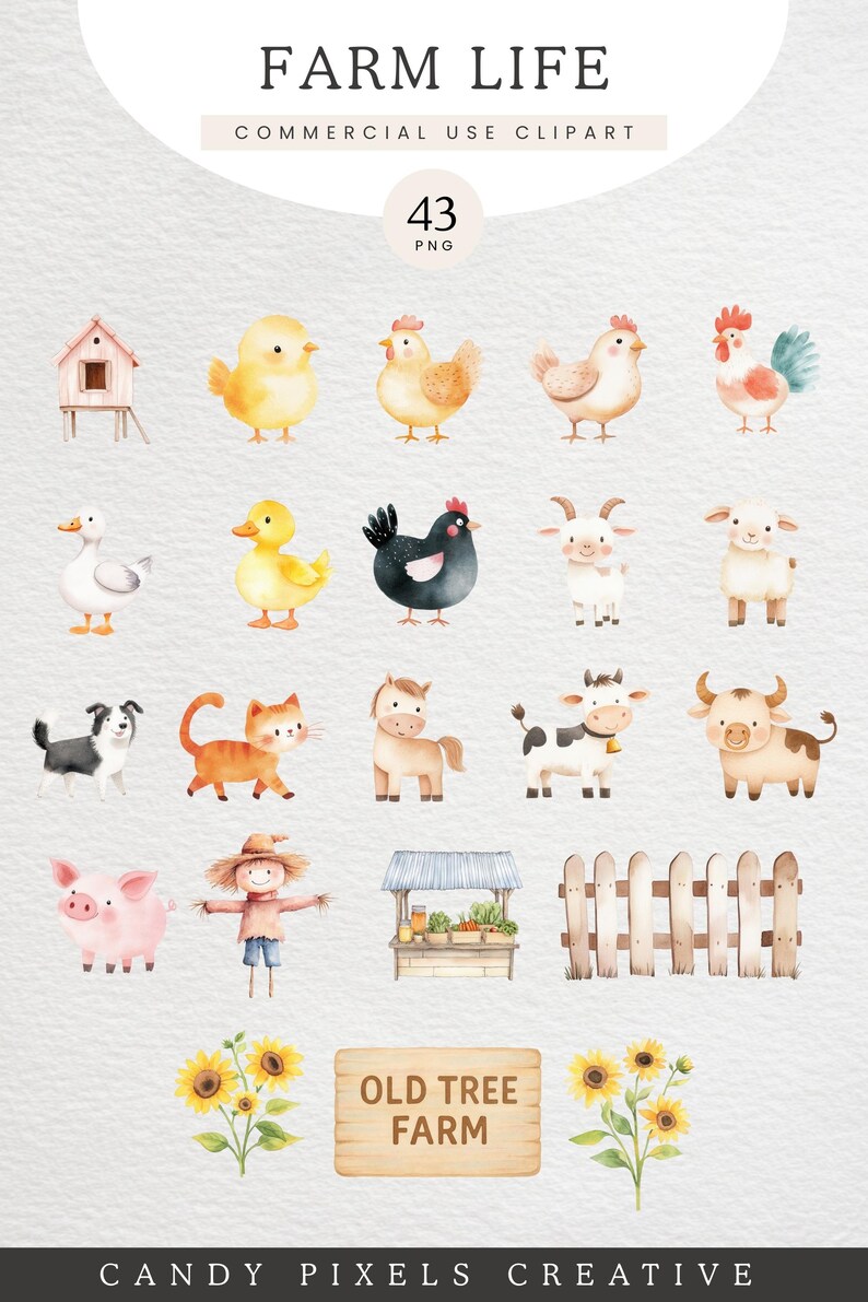 Farm Yard Clipart, Watercolor Animals Clip Art, Farm Stand Clip Art ...