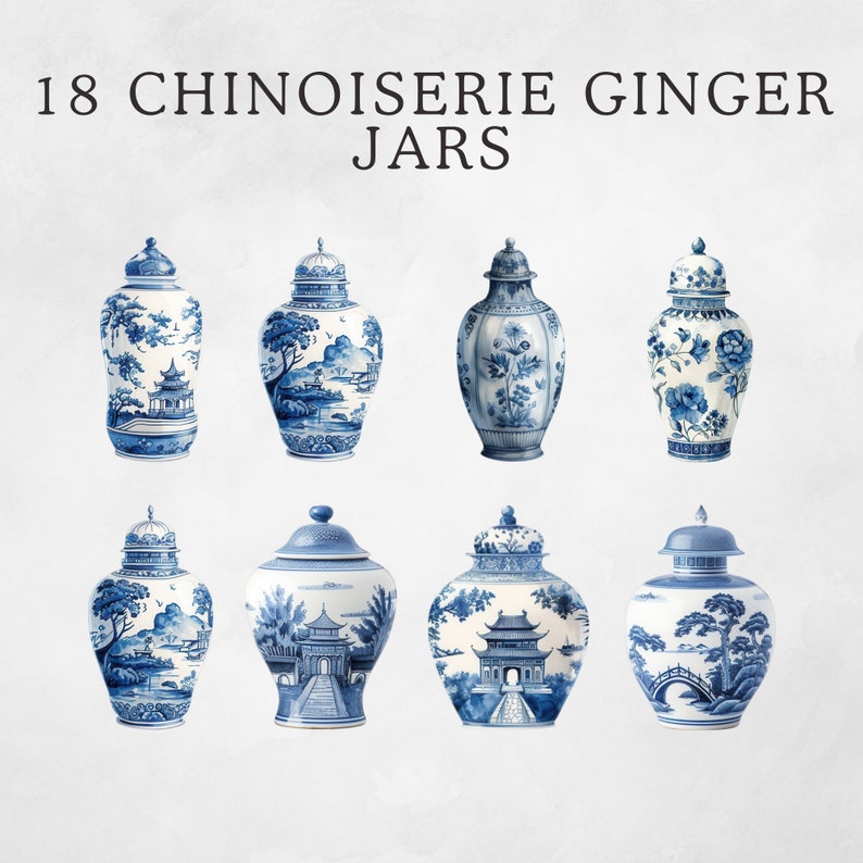 Chinoiserie Ginger Jar Clipart | Watercolour PNG | Digital Design ...