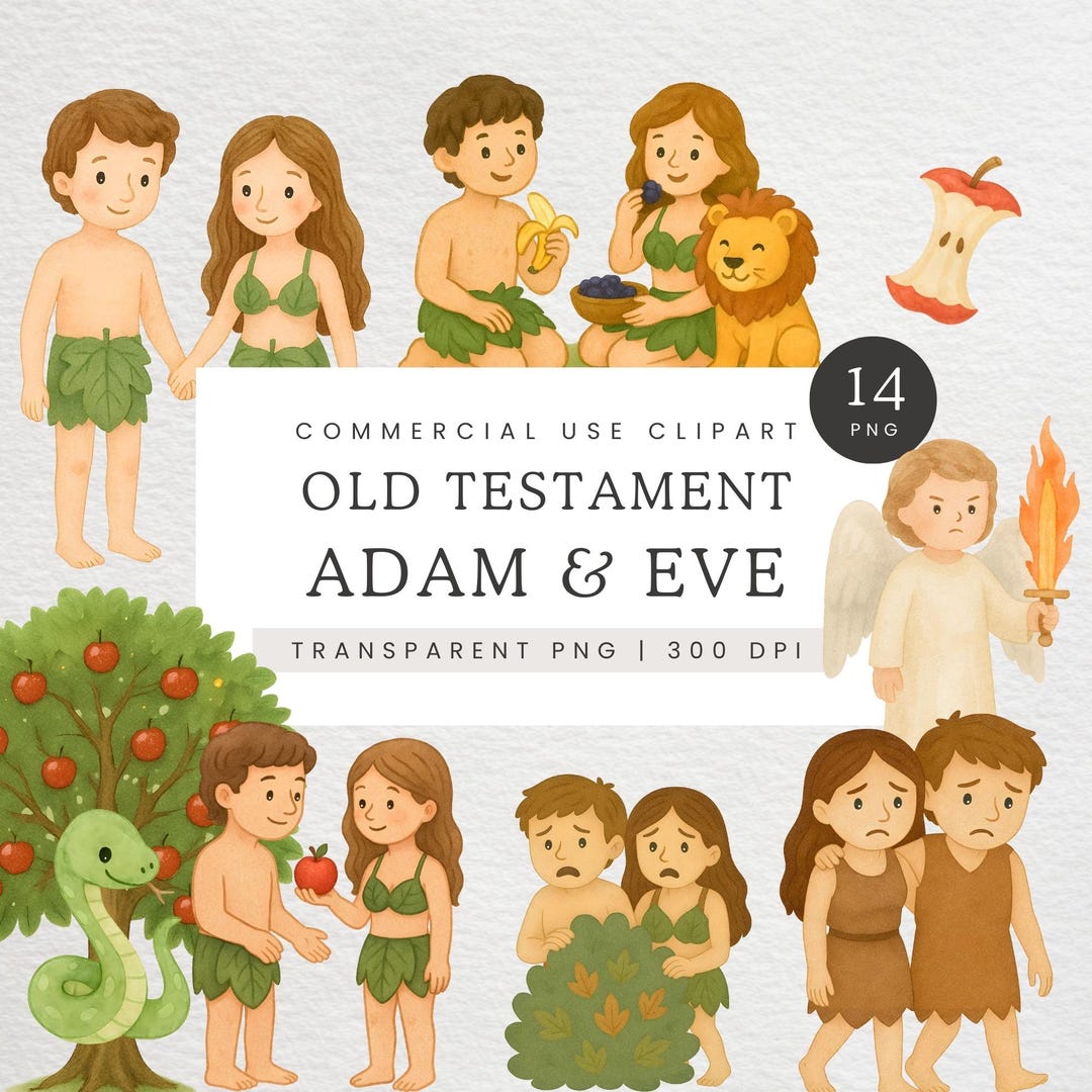 Adam and Eve Clip Art, Kids Bible Study Clipart, Adam and Eve PNG ...