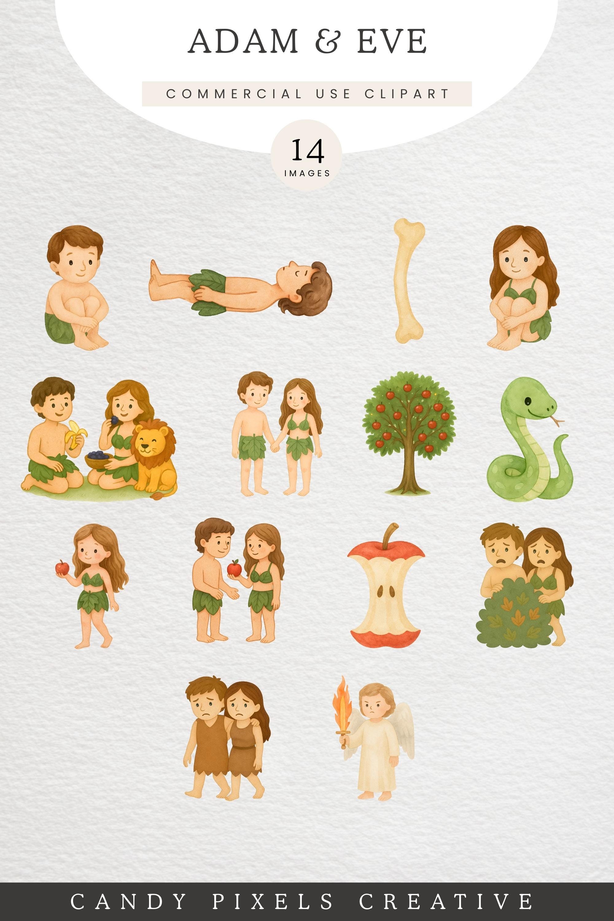 Adam and Eve Clip Art, Kids Bible Study Clipart, Adam and Eve PNG ...