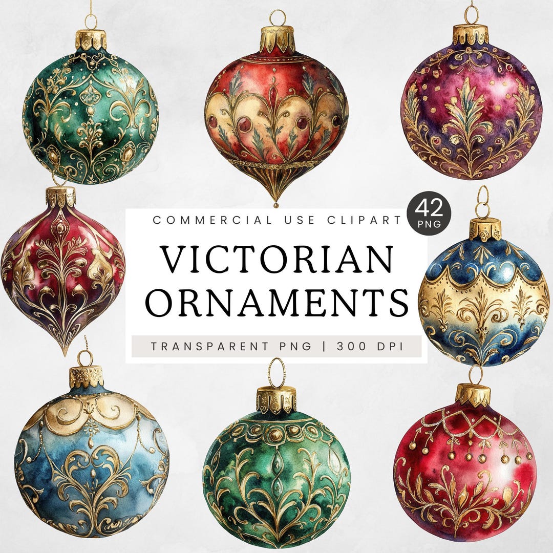 Victorian Christmas Ornament Clip Art Download, Vintage Xmas Baubles ...